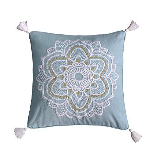 Levtex Home - Angelica - Decorative Pillow (18 X 18in.) - Embroidered Medallion - Grey, Cream and Gold