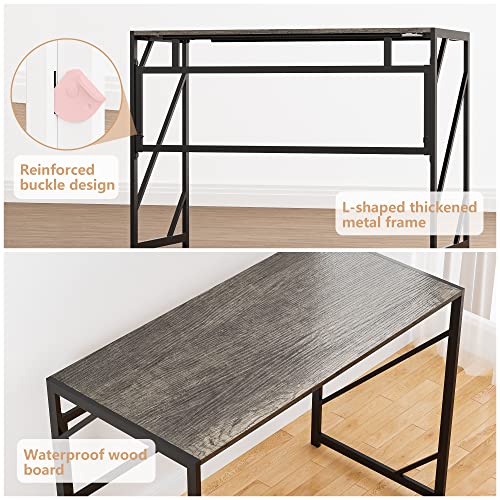 Elephance Folding Desk Writing Computer Desk for Home Office, No-Assembly Study Office Desk Foldable Table for Small Spaces