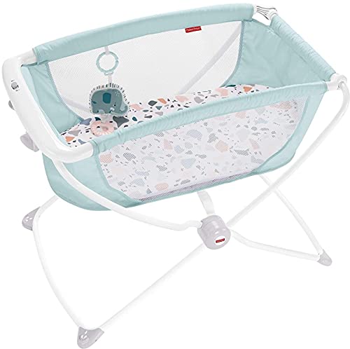 Fisher-Price Baby Crib Rock With Me Bassinet Portable Cradle With Mesh Sides And 1 Toy, Folds For Travel, Pacific Pebble