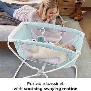 Fisher-Price Baby Crib Rock With Me Bassinet Portable Cradle With Mesh Sides And 1 Toy, Folds For Travel, Pacific Pebble