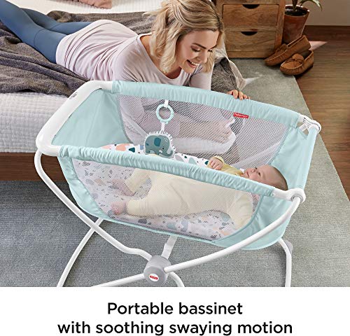 Fisher-Price Baby Crib Rock With Me Bassinet Portable Cradle With Mesh Sides And 1 Toy, Folds For Travel, Pacific Pebble