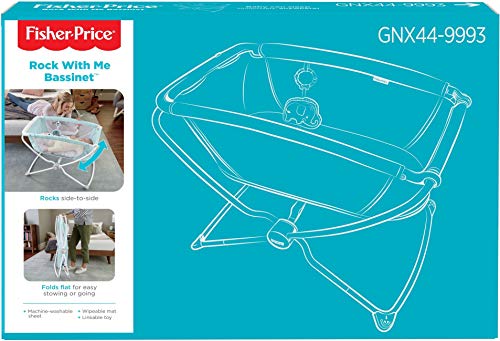 Fisher-Price Baby Crib Rock With Me Bassinet Portable Cradle With Mesh Sides And 1 Toy, Folds For Travel, Pacific Pebble