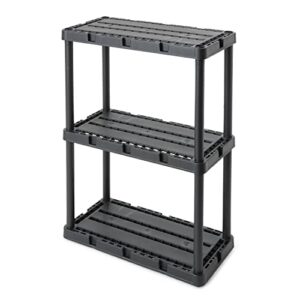 gracious living 3 shelf knect-a-shelf solid light duty storage unit 24 x 12 x 33 organizer system for home, garage, basement, and laundry, black