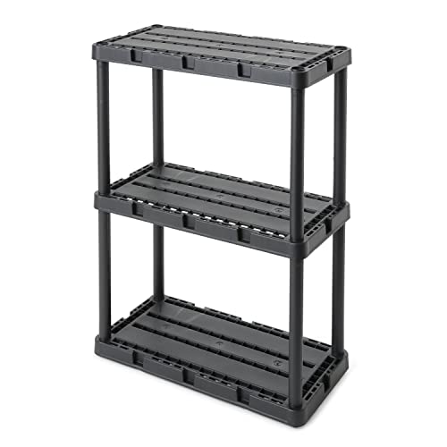 Gracious Living 3 Shelf Knect-A-Shelf Solid Light Duty Storage Unit 24 x 12 x 33 Organizer System for Home, Garage, Basement, and Laundry, Black