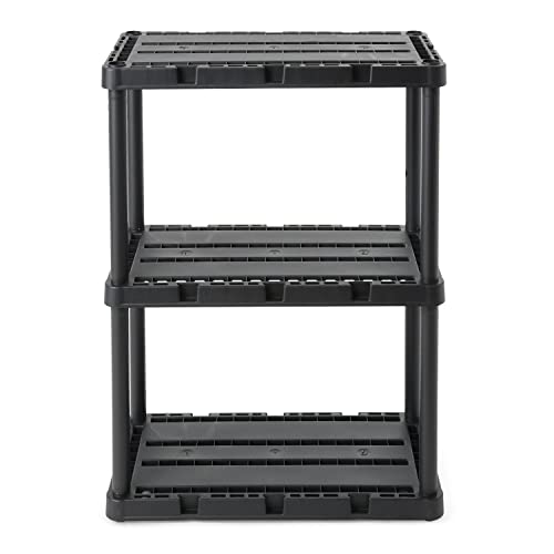 Gracious Living 3 Shelf Knect-A-Shelf Solid Light Duty Storage Unit 24 x 12 x 33 Organizer System for Home, Garage, Basement, and Laundry, Black