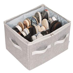 moteph shoe organizer closet storage solution with clear cover & adjustable dividers for shoes, handbags, blankets, linen, clothing (grey, medium - 16 pairs)