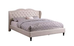 home life premiere curved classics cloth light beige linen 51" tall headboard platform bed with slats full - 019