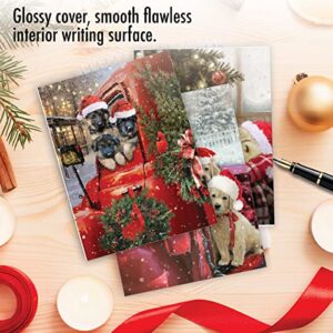 NobleWorks Variety Pack of 20 Christmas Greeting Cards with Envelopes, Humor Holiday Assortment for Men and Women (10 Designs, 2 Each) - Red Truck Puppies AM3375XSG-B2x10