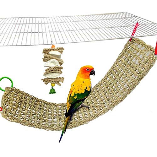 kathson Bird Seagrass Mat Parrot Grass Woven Hammock Parakeet Cuttlebone Chew Toys Trimming Cage Accessories Cockatiel Climbing Rope Ladder for Lovebird Conure Budgie,Cockatoo Supplies