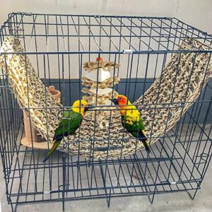 kathson Bird Seagrass Mat Parrot Grass Woven Hammock Parakeet Cuttlebone Chew Toys Trimming Cage Accessories Cockatiel Climbing Rope Ladder for Lovebird Conure Budgie,Cockatoo Supplies