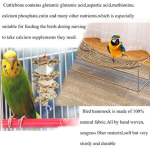 kathson Bird Seagrass Mat Parrot Grass Woven Hammock Parakeet Cuttlebone Chew Toys Trimming Cage Accessories Cockatiel Climbing Rope Ladder for Lovebird Conure Budgie,Cockatoo Supplies