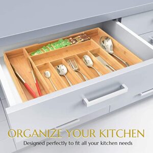 Signature Living Bamboo Expandable Utensil Drawer Organizer, Premium Bamboo for Cutlery, Flatware, Silverware - Drawer Dividers for Easy Storage (7-9 Slots)