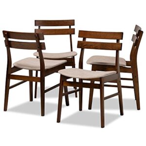 baxton studio devlin mid-century modern transitional light beige fabric upholstered and walnut brown finished wood 4-piece dining chair set