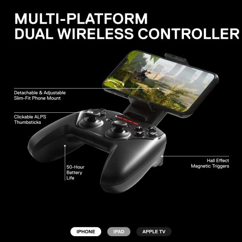 SteelSeries Nimbus+ Bluetooth Mobile Gaming Controller with iPhone Mount + Up to 4 Free Months of Apple Arcade, 50+ Hour Battery Life, Apple Licensed, Made for iOS, iPadOS, tvOS, Black