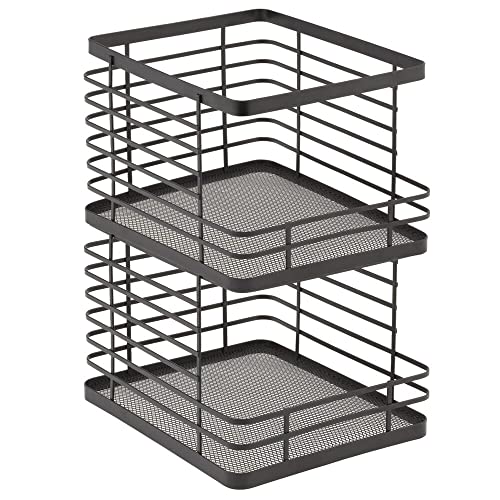 mDesign Stacking Wire Baskets Food Organizer Storage Metal Basket with Open Front for Kitchen Cabinet, Pantry, Cupboard, and Shelves - Organize Fruits, Snacks, and Vegetables - 2 Pack - Matte Black