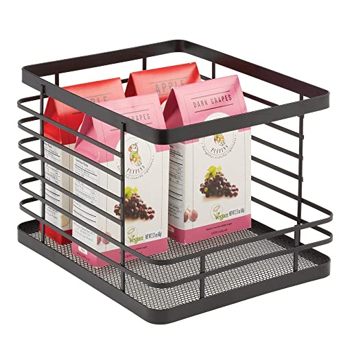 mDesign Stacking Wire Baskets Food Organizer Storage Metal Basket with Open Front for Kitchen Cabinet, Pantry, Cupboard, and Shelves - Organize Fruits, Snacks, and Vegetables - 2 Pack - Matte Black