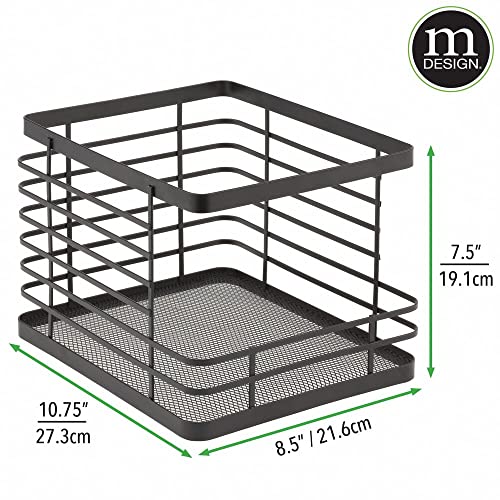 mDesign Stacking Wire Baskets Food Organizer Storage Metal Basket with Open Front for Kitchen Cabinet, Pantry, Cupboard, and Shelves - Organize Fruits, Snacks, and Vegetables - 2 Pack - Matte Black