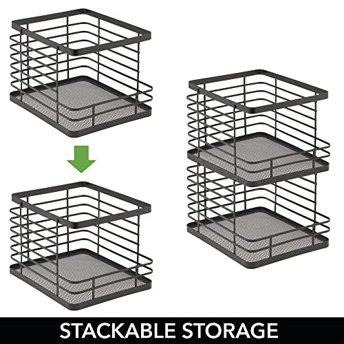 mDesign Stacking Wire Baskets Food Organizer Storage Metal Basket with Open Front for Kitchen Cabinet, Pantry, Cupboard, and Shelves - Organize Fruits, Snacks, and Vegetables - 2 Pack - Matte Black