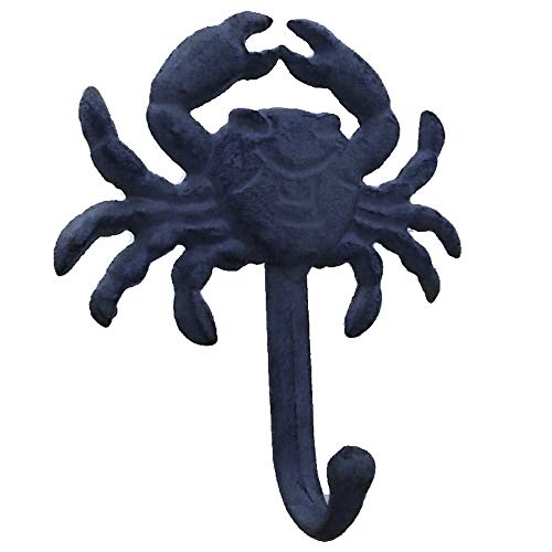 The Bridge Collection Cast Iron Coastal Blue Crab Wall Hook Key Hook for Beach House or Nautical Decor