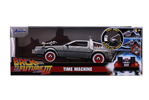 JADA TOYS, Back to The Future Part III: Time Machine with Light-up 1:24 Scale Vehicle, Unisex Adult Silver