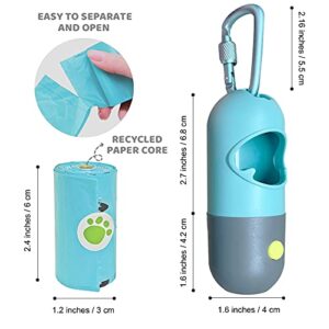 Dog Poop Bag Dispenser with Built-in LED Flashlight and Metal Clip for Leash, Pet Waste Bag Holder, Dog Walking Accessory, Crystal Blue