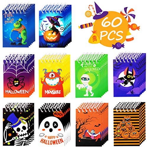 60PCS Halloween Notepads Party Favors for Kids - Spiral Notebooks Hallowmas Trick or Treat Goodie Bag Stuffers Filler Gifts Supplies Decorations, 10 Styles