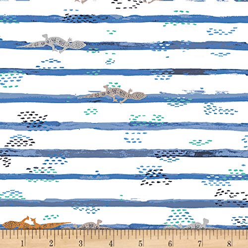 Art Gallery Fabrics Art Gallery Mediterraneo Gecko Trails Stretch Jersey Knit, Blue