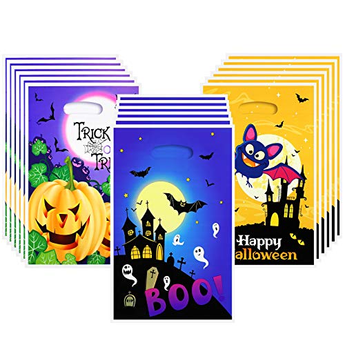 120 Pieces Halloween Plastic Bags Candy Bags Trick or Treat Bags Jack O Lantern Pumpkin Treat Bags Goody Bags Favor Bags for Halloween Party Favor