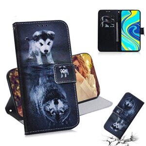 LEMAXELERS Redmi Note 9 Pro Cover Shockproof Dog Wolf Pattern PU Leather Flip Card Slot Wallet Case Magnetic Stand Card Slot Folio Case for Xiaomi Redmi Note 9S/Note 9 Pro Max Dog Wolf Pattern TX