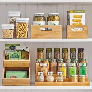 mDesign Bamboo Stackable Food Storage Organization Bin Basket - Wide Open Front for Kitchen Cabinets, Pantry, Offices, Closets, Holds Snacks, Dry Goods, Packets, Spices, Teas - 2 Pack - Natural Wood