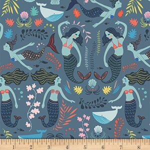 art gallery fabrics art gallery sirena siren song twilight fabric, denim blue