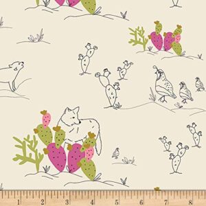 art gallery fabrics art gallery sage coyote & quail jojoba fabric, creamy white