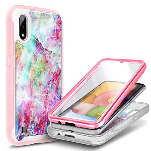 E-Began Case for Samsung Galaxy A01 with [Built-in Screen Protector], Full-Body Protective Rugged Bumper Cover, Shockproof Impact Resist Durable Case -Marble Design Fantasy