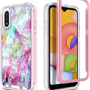 E-Began Case for Samsung Galaxy A01 with [Built-in Screen Protector], Full-Body Protective Rugged Bumper Cover, Shockproof Impact Resist Durable Case -Marble Design Fantasy