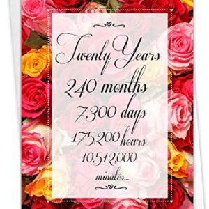 NobleWorks - 20th Anniversary Card with Envelope - 20 Years of Love, Marriage Milestone Card for Wife, Husband, Couples - Year Time Count 20 C9088MAG