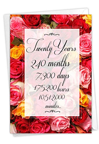 NobleWorks - 20th Anniversary Card with Envelope - 20 Years of Love, Marriage Milestone Card for Wife, Husband, Couples - Year Time Count 20 C9088MAG