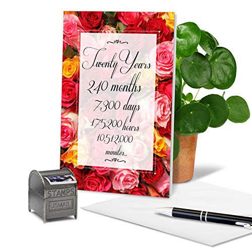 NobleWorks - 20th Anniversary Card with Envelope - 20 Years of Love, Marriage Milestone Card for Wife, Husband, Couples - Year Time Count 20 C9088MAG