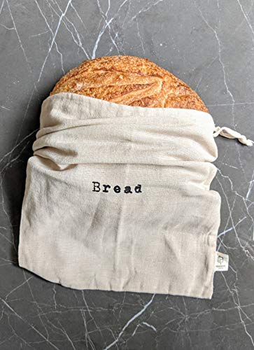 Set of 2 Extra Large Farmhouse Natural Linen 12"x15" Artisan Boule Bread Bags, Reusable Drawstring Bag for Homemade Bread Storage, Perfect for Bakers, House Warming, Reusable Food Storage