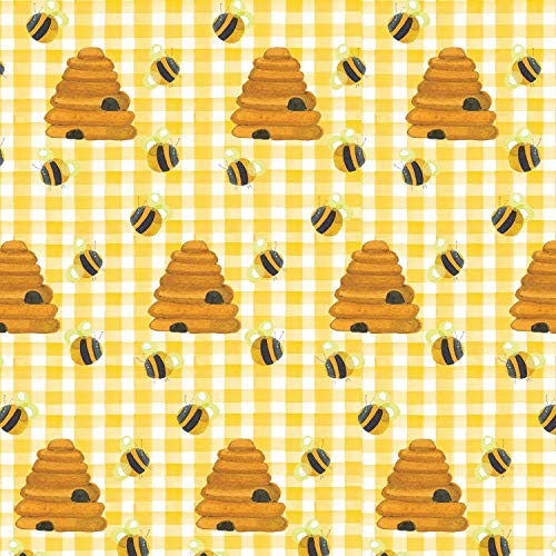 Fabric Baby Bee's Beehive on Yellow Ginham Flannel by The 1/4 Yard