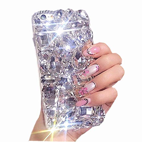 Case for Huawei P40 Lite Full Diamond, 3D Handmade Luxury Sparkle Crystal Rhinestone Diamond Glitter Bling Clear TPU Silicone Case Cover for Huawei P40 Lite/Nova 7i/ Nova 6 SE (Clear/White)