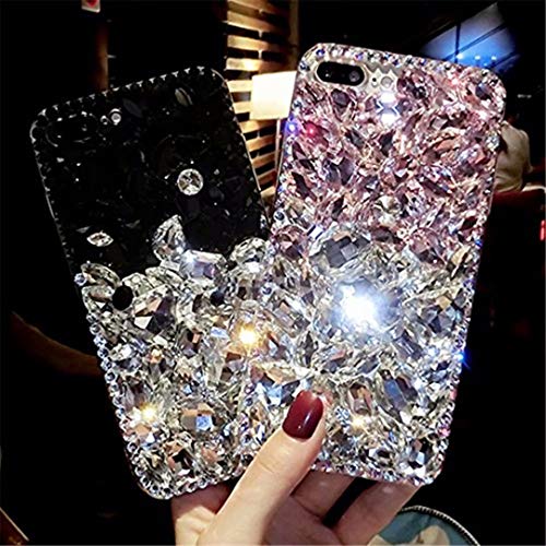 Case for Huawei P40 Lite Full Diamond, 3D Handmade Luxury Sparkle Crystal Rhinestone Diamond Glitter Bling Clear TPU Silicone Case Cover for Huawei P40 Lite/Nova 7i/ Nova 6 SE (Clear/White)