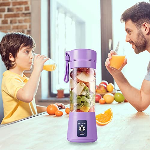 Electric USB Juicer Blender Portable Juicer Cup 380ml Water Bottle Juicer Machine with 6 Blades, 2000mAh Rechargable Battery