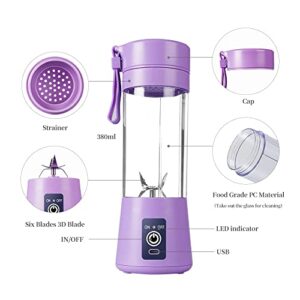 Electric USB Juicer Blender Portable Juicer Cup 380ml Water Bottle Juicer Machine with 6 Blades, 2000mAh Rechargable Battery