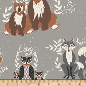 art gallery fabrics art gallery bear oh hello fog fabric, gray