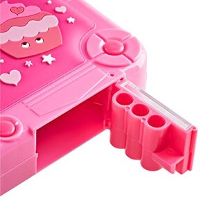 Tinc Mallo Character Pop Out Pencil Case Pink | Pop Out Compartment with Push Button | Includes Pencil with Eraser Topper, Ballpoint Pen & 15cm Ruler | 3 Compartments | for School