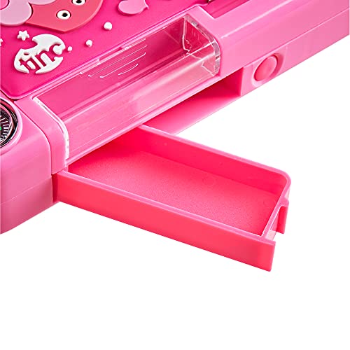 Tinc Mallo Character Pop Out Pencil Case Pink | Pop Out Compartment with Push Button | Includes Pencil with Eraser Topper, Ballpoint Pen & 15cm Ruler | 3 Compartments | for School