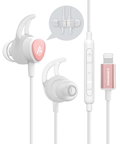 ADPROTECH Lightning Headphones Earphones Magnetic Earbuds in-Ear MFi Certified with Microphone Controller for Sports Workout Compatible with iPhone 14/13/12/11/Pro Max/Xr/Xs Max/X Rose Gold