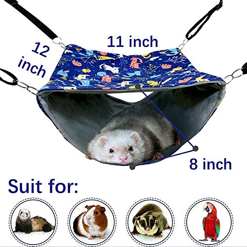 FULUE Double Ferret Rat Guinea Pig Hammock, Large Double Corner Hanging Hammock and Beds for Ferrets Cage Hanging Ferret Bed (Blue)