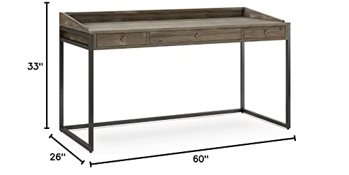 SIMPLIHOME Ralston SOLID WOOD and Metal Modern Inrial 60 inch Wide Home Office Desk, Writing Table, Workstation, Study Table Furniture in Distressed Grey with 2 Drawerss