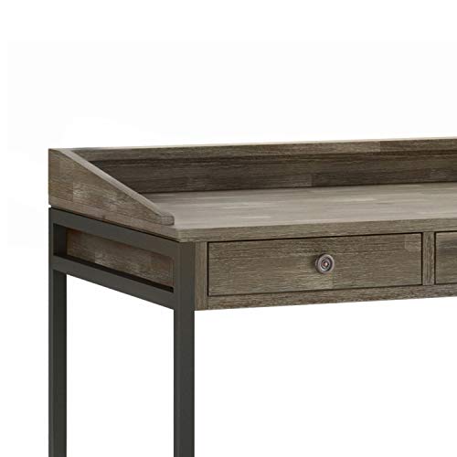 SIMPLIHOME Ralston SOLID WOOD and Metal Modern Inrial 60 inch Wide Home Office Desk, Writing Table, Workstation, Study Table Furniture in Distressed Grey with 2 Drawerss